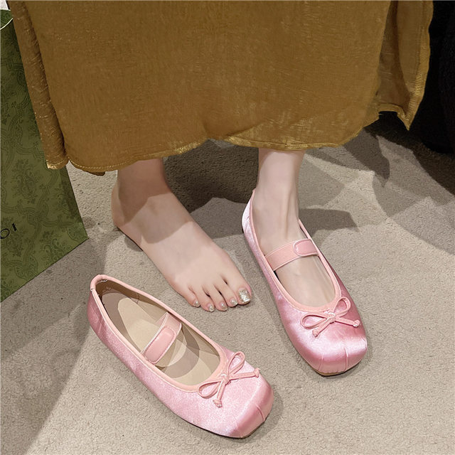 Flat pink ballet shoes fairy shoes spring and autumn 2024 new velvet ...