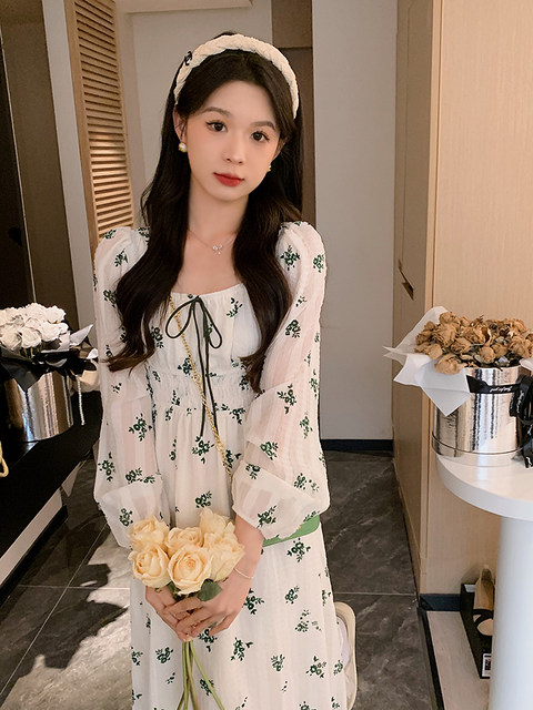 Anli Xiaolin Fang Ling Lord Green Flower Skirt Wail Waist is thin ...