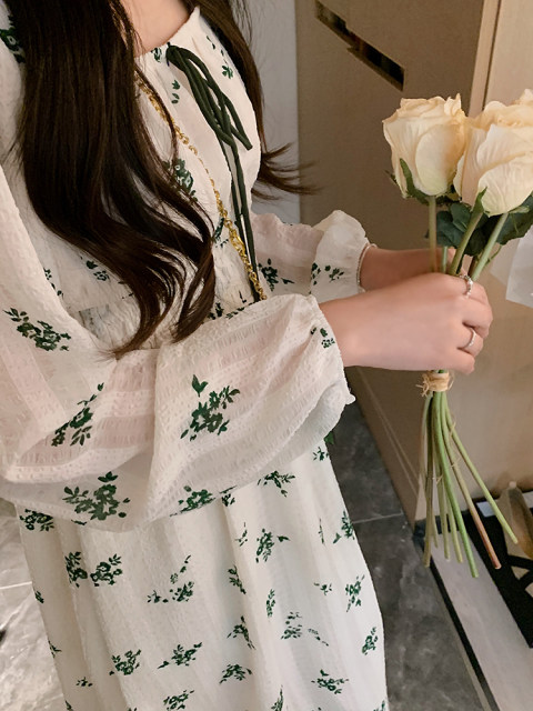 Anli Xiaolin Fang Ling Lord Green Flower Skirt Wail Waist is thin ...