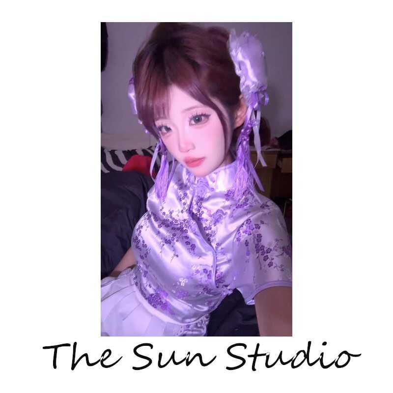 Y2K千禧紫色中华娘lolita女仆旗袍亚文化朋克COS新中式连衣裙辣妹-淘宝网