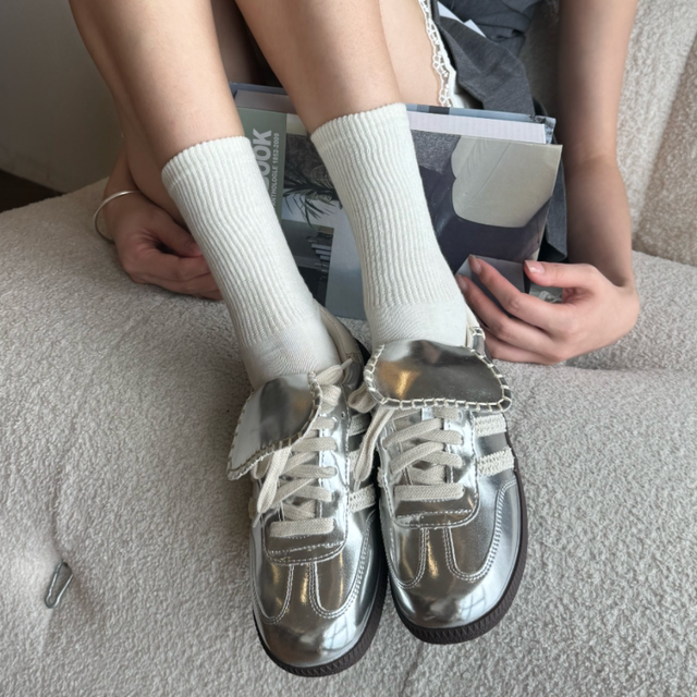 MIU white socks Children's middle cotton socks Spring and autumn pile ...