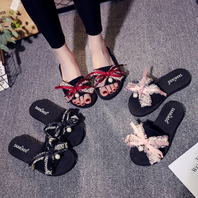 One-word slippers for women to wear outside 2024 summer flat slippers ...