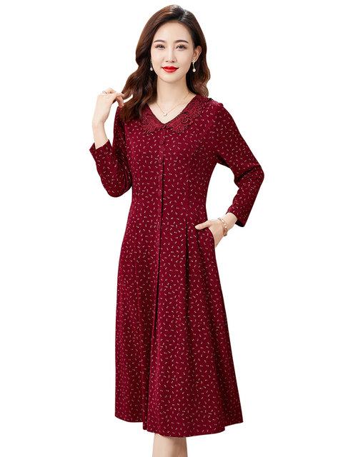 Chanifen Red Baby Doll Collar Casual Mom Dress Noble 2024 New Autumn ...