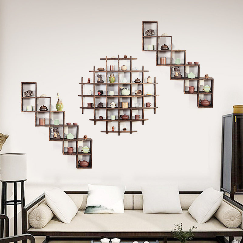 Japanese Tea Cup Wall Rack Display Cabinet Solid Wood Chinese Tea Ceremony