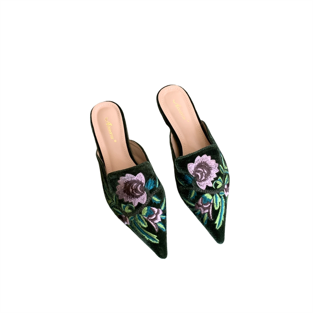 2024 summer new style slippers, national trend embroidered flower toe ...