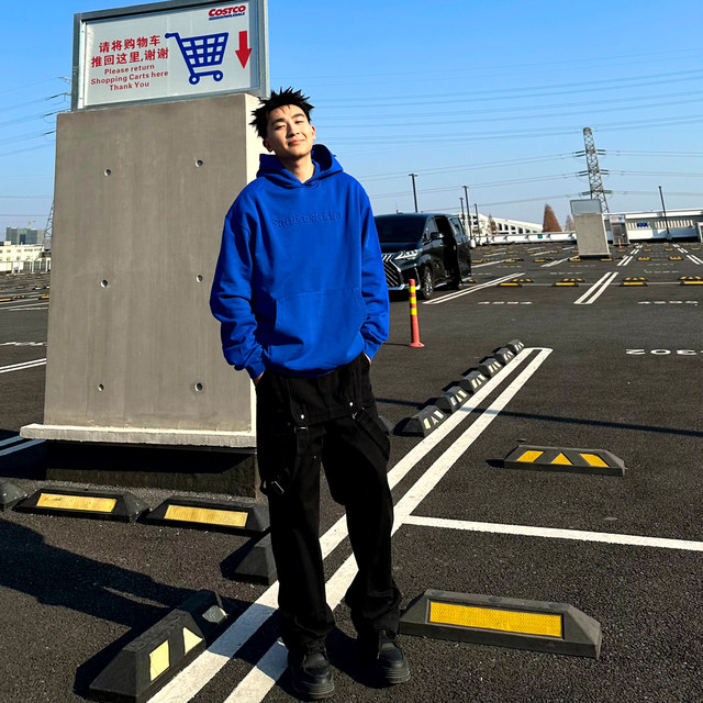 SANBAI Sanbai classic small letters embroidered hooded sweatshirt men's ...