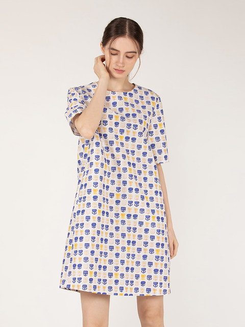 README Read me printed short-sleeved body-hiding slimming dress B20895643