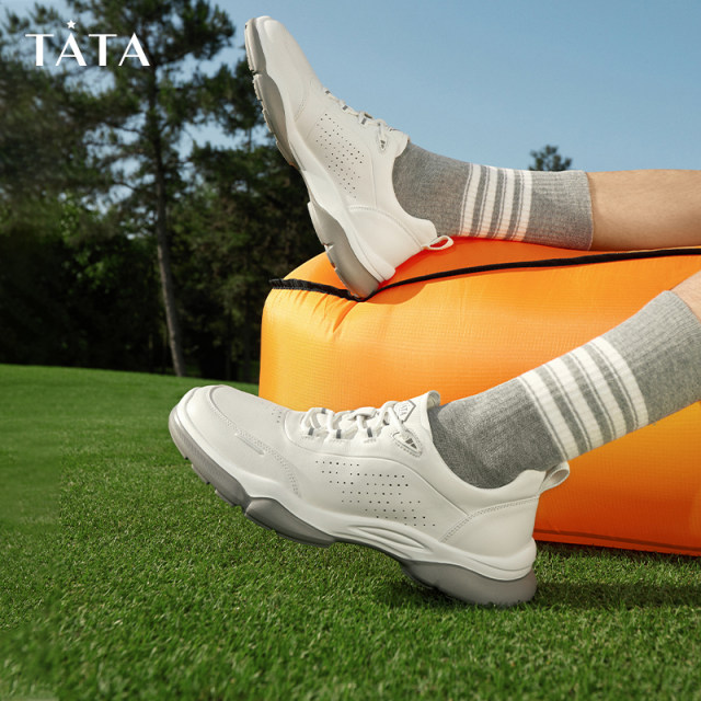 Tata casual sports shoes men's genuine leather lightweight soft sole ...