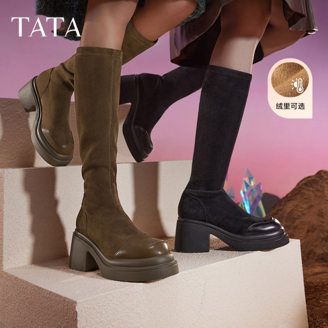 TATA his her temperament elastic slim boots women's boots retro plus ...