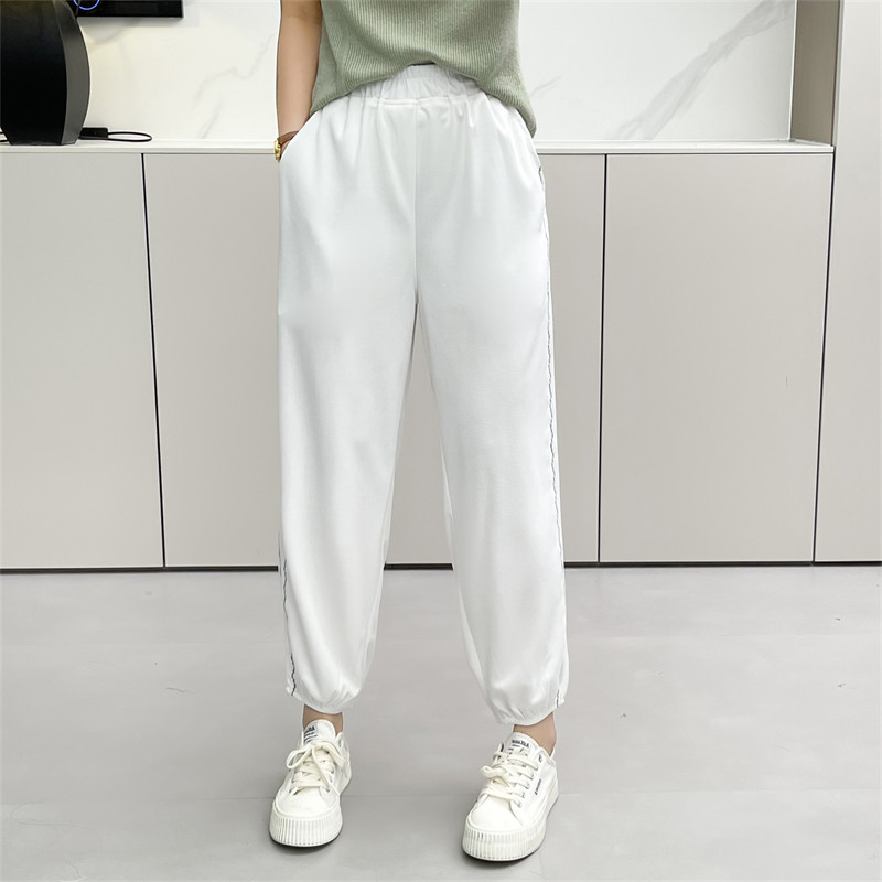 Huiyige summer women's elastic waist high waist nine-point pants Korean ...