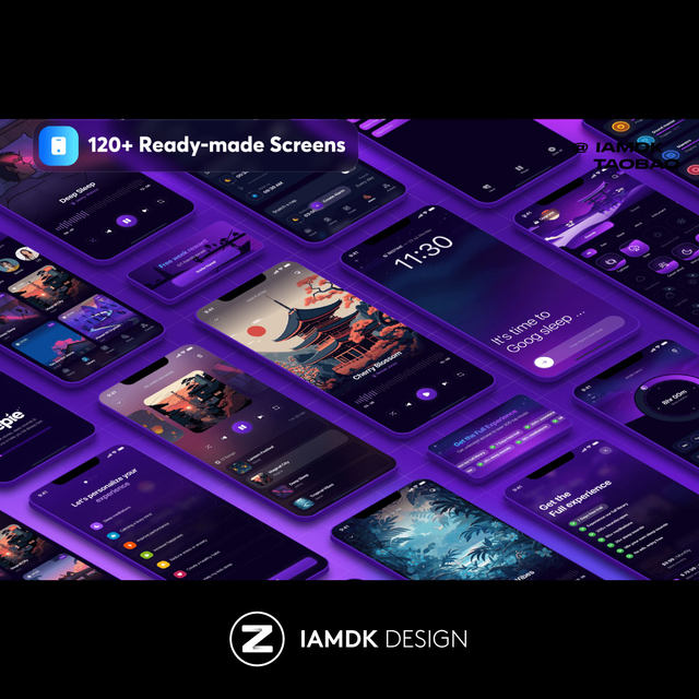 120+ screen cool dark sleep music sound player software APP interface design Figma template material