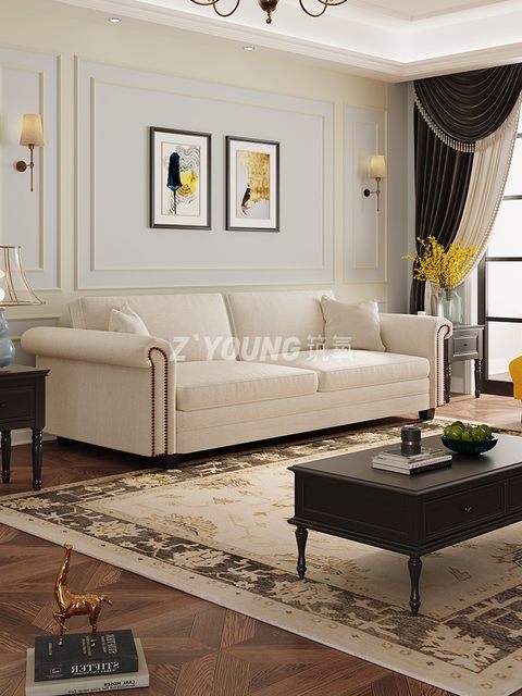 Retro -style American cotton and linen fabric sofa simplicity, light ...