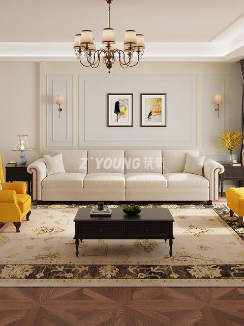 Retro -style American cotton and linen fabric sofa simplicity, light ...