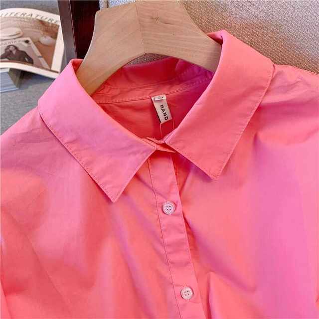 Raspberry pink shirt female niche thin top Korean new cardigan shirt ...