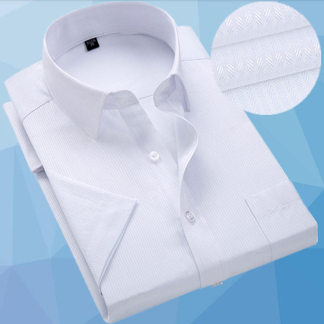 Summer men's short-sleeved shirt with hidden white stripes business ...