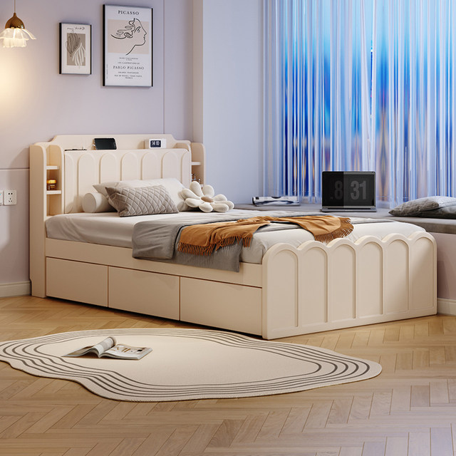 Bed 1.2 meters single bed cream style small apartment modern simple ...