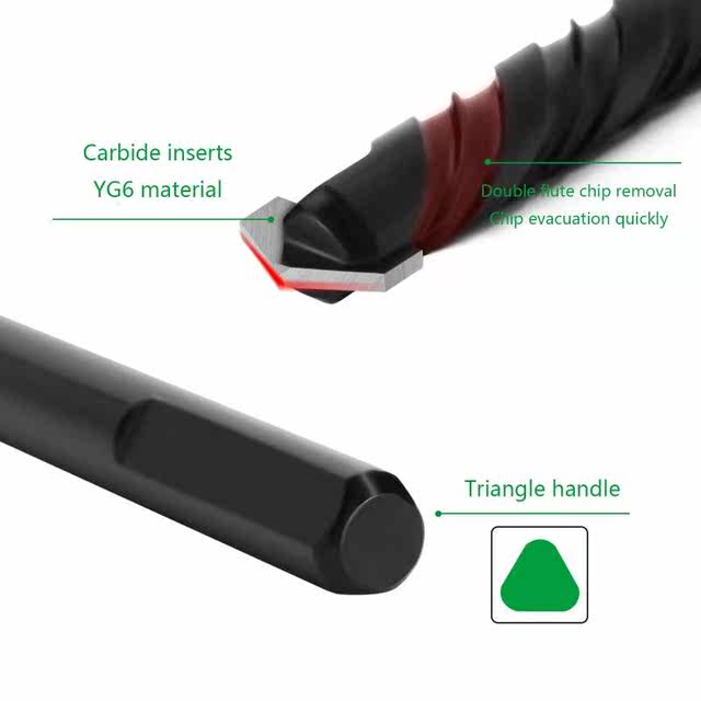 6-12mm Carbide Drill Bit Triangle Shank Brick Concrete