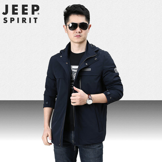 JEEP Jacket Men's Jacket Spring and Autumn Elastic Removable Hooded Mid ...