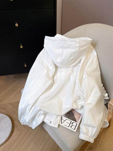 Little C home white simple hooded casual windbreaker outer set female ...