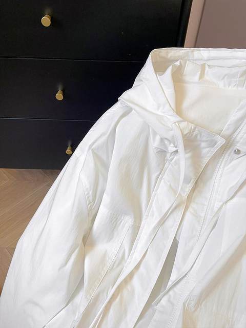 Little C home white simple hooded casual windbreaker outer set female ...