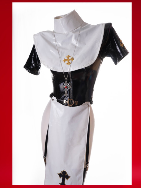 Original sexy cos 2D dark goth tight patent leather jumpsuit nun suit ...