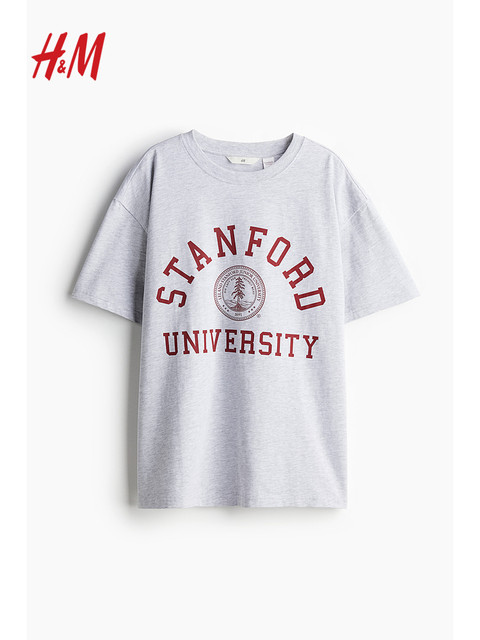 HM Women's T -shirts Spring Letter Printing Casual Loose Loose Cotton ...