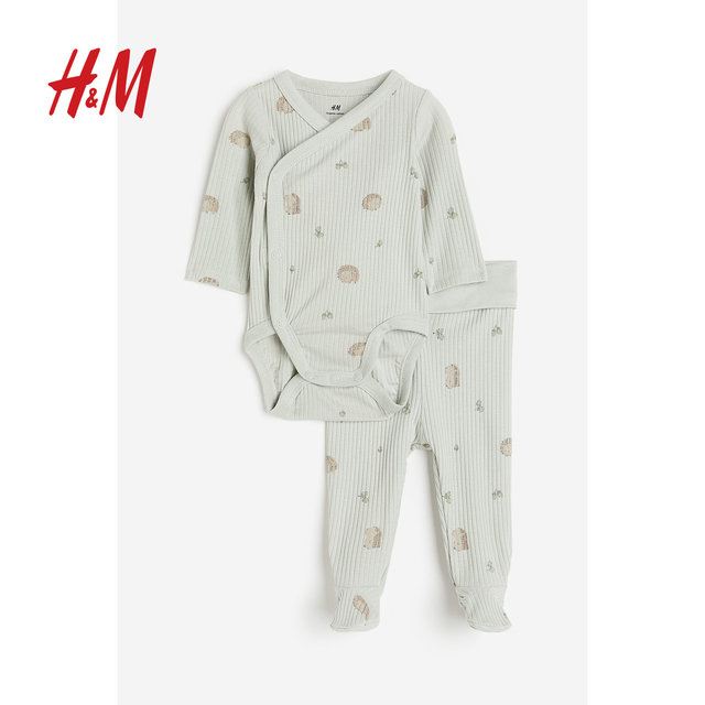 HM children's clothing baby girl suit 2-piece autumn ribbed cotton long ...