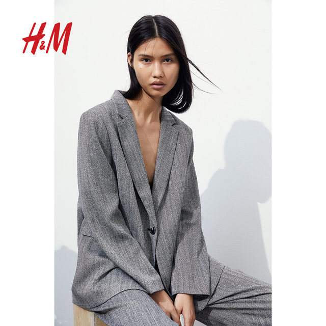 HM Women's suit suits autumn single -breasted casual fashion gray long ...