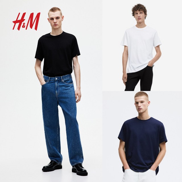 HM men's T-shirt 2024 summer new style simple round neck short-sleeved ...