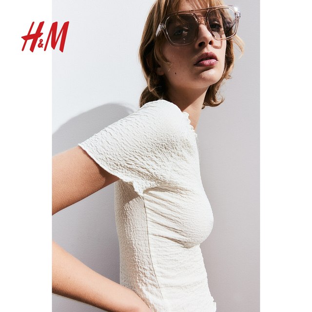 HM Women's T-shirt 2024 Summer New Fashion Slim Knitted Hemming ...