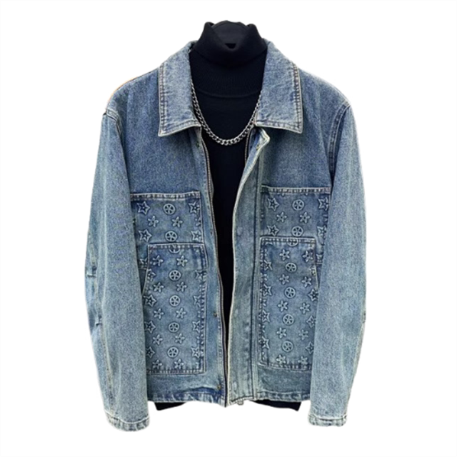 OEM men's new autumn and winter denim jacket old flower stamped old ...