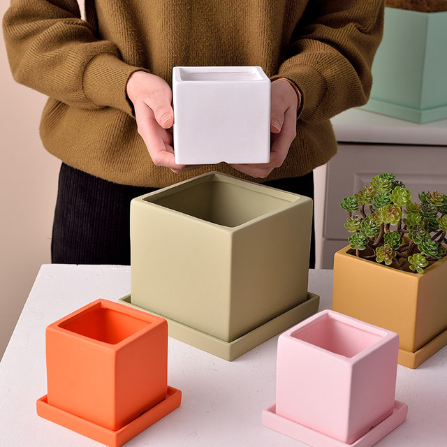 Nordic Simple Ceramic Flower Pot Square Phalaenopsis Orchid Succulent ...
