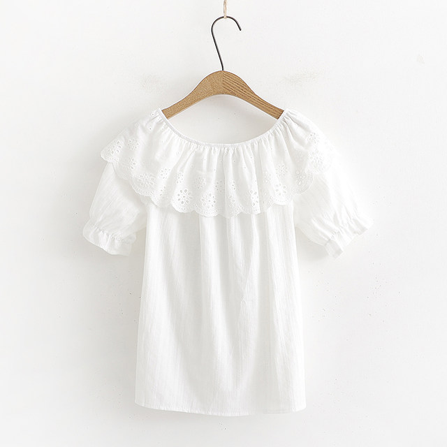 Junior high school girls summer college style loose short-sleeved shirt ...