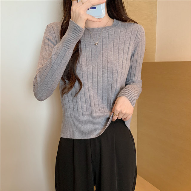 Thin spring and autumn style, slim tight round neck sweater for women ...
