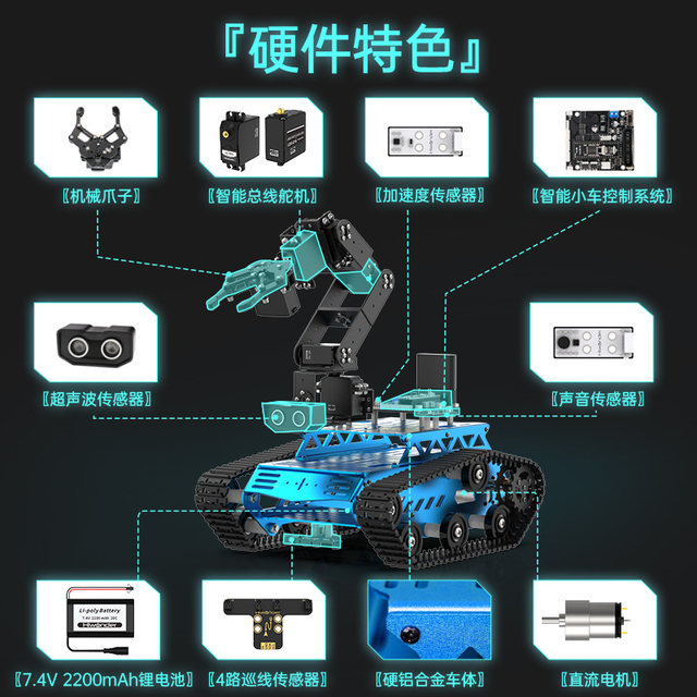 6 degrees of freedom robotic arm crawler vehicle Tankbot tracking and obstacle avoidance robot ...
