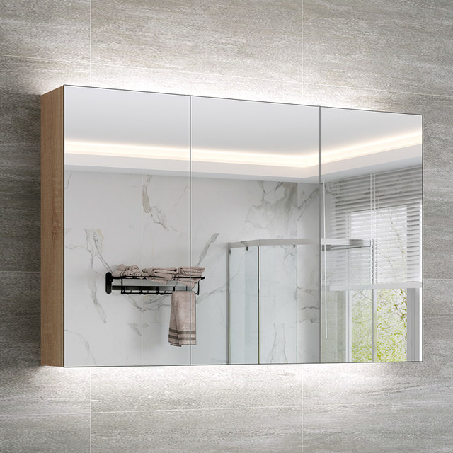 Nordic multi-layer solid wood bathroom mirror cabinet waterproof modern ...