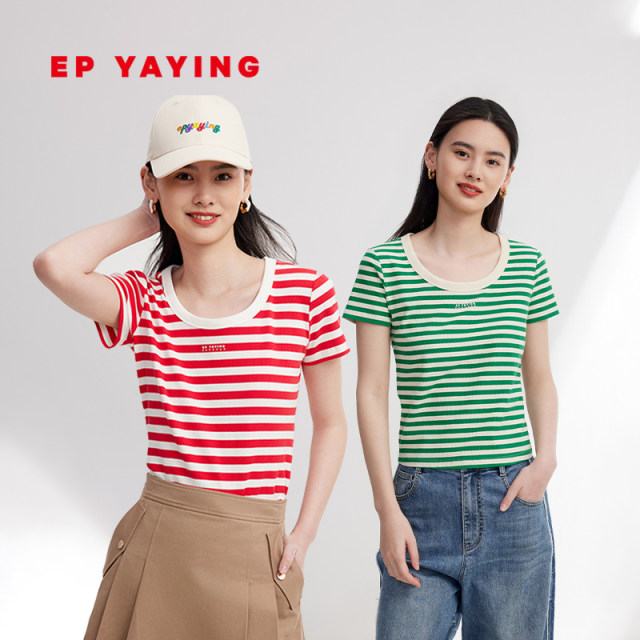 EPYAYING Yaying women's retro striped round neck slim pullover 2024 ...