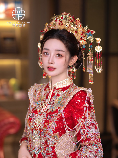 Bride's headgear new Chinese golden red luxury phoenix crown wedding ...