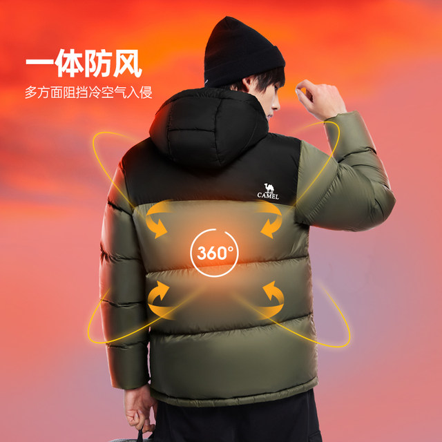 Camel volcanic down jacket Men's winter couple short models plus velvet ...