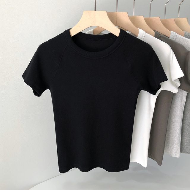 2024 Summer Round Neck Raglan Short Sleeve Women's Short Pure Cotton ...