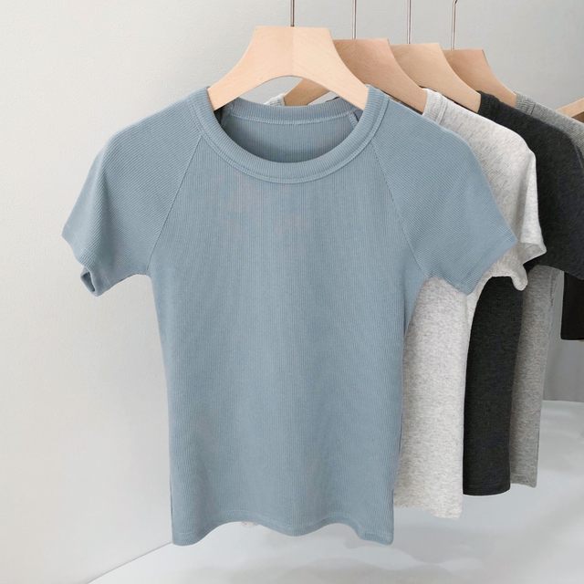 2024 Summer Round Neck Raglan Short Sleeve Women's Short Pure Cotton ...