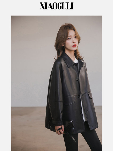Small grain metropolitan leather jacket lapel PU leather jacket for ...