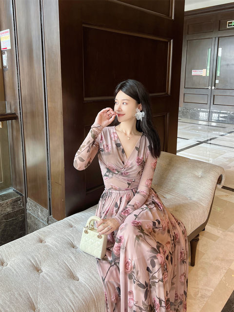 Gao Ding Oil Painting Print Elastic Garls V -neck Skirt Half -skirt ...