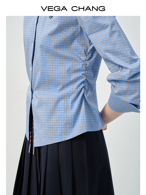 VEGA CHANG blue shirt for women 2025 spring new style waist-hugging ...
