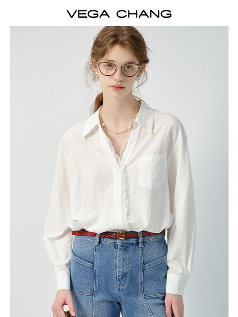 VEGA CHANG white shirt women's long-sleeved spring 2025 new Aurora ...