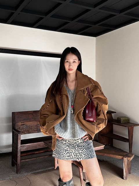 Fifth Early Spring Jacket Women's 2025 New FUF suede bumping leopard ...