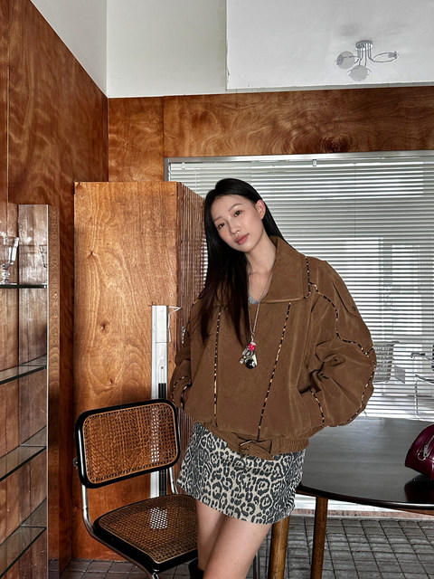 Fifth Early Spring Jacket Women's 2025 New FUF suede bumping leopard ...