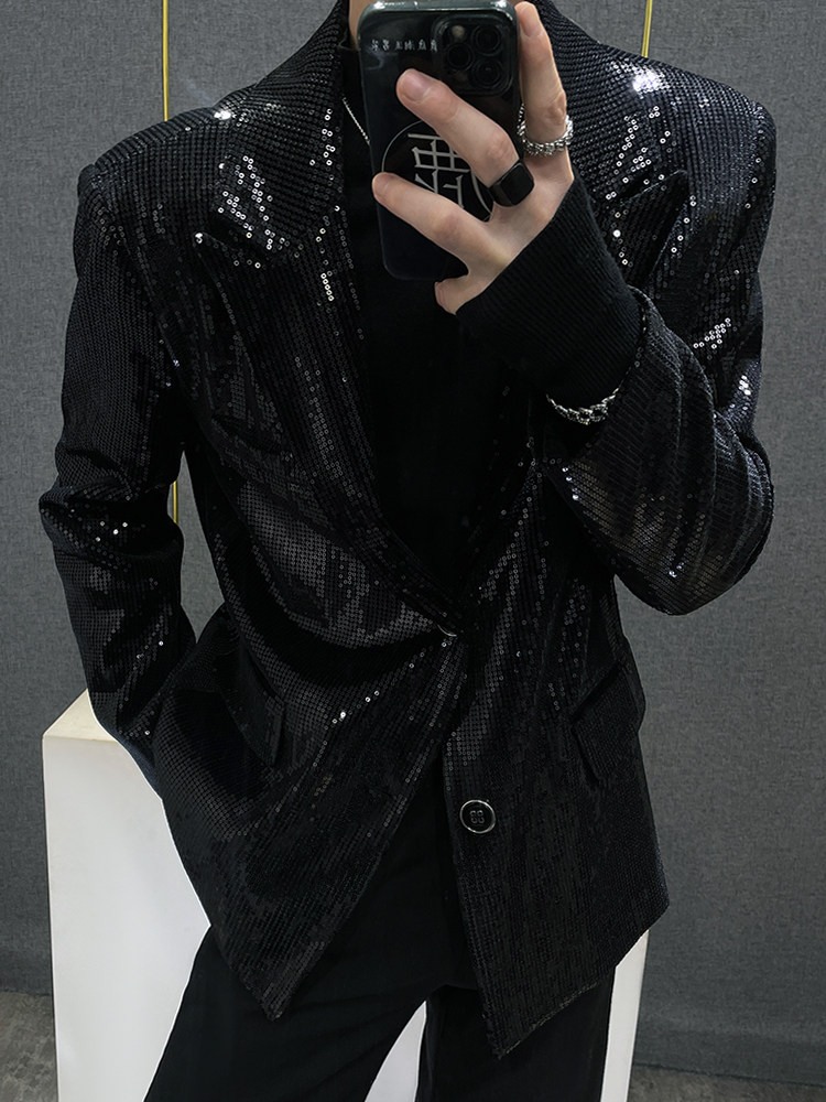 Sequenant Design Black Small suit Men's Autumn and Winter Loose Fried ...