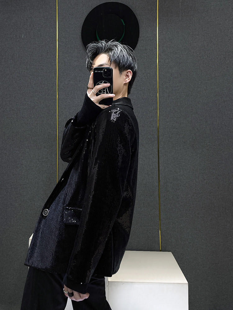 Sequenant Design Black Small suit Men's Autumn and Winter Loose Fried ...