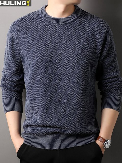 Pure cotton sweater men's autumn and winter new round neck long sleeve ...